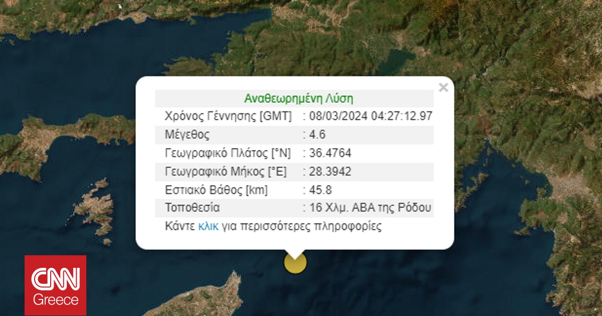 Σεισμός 4,6 Ρίχτερ ταρακούνησε την Ρόδο - CNN.gr
